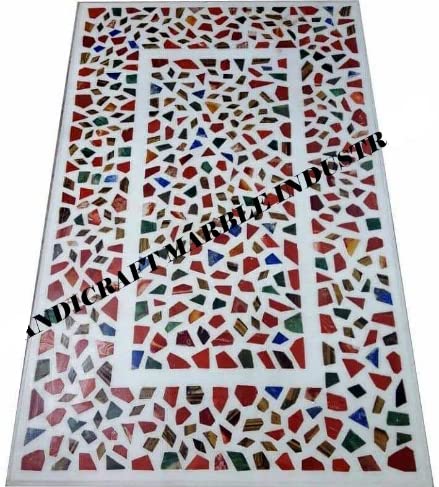 48" x 30" Inch White Marble Dining Table/Coffee Table Italian Pietra Dura Design Outdoor Indoor Table, Office Table, Conference Table