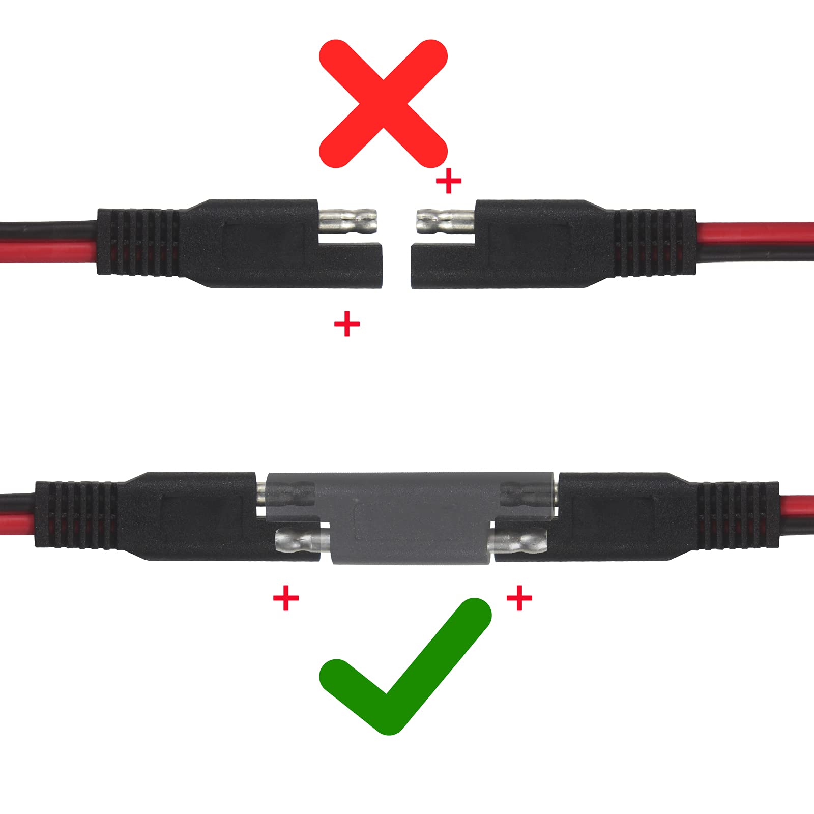 SAE Polarity Reverse Adapter Connector 2 Pin SAE Polarity Switching Adapter SAE Quick Disconnect Plug For SAE To SAE Extension Cable Solar Panel Automotive Battery Maintainer Power Charger (2 pack)