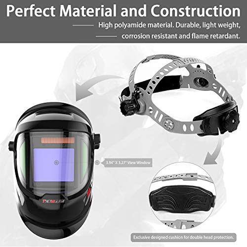 TEKWARE Auto Darkening Welding Helmet Large Viewing True Color Solar Powered Welding Hood with Side View, 4 Arc Sensor Wide Shade Range 4/5-9/9-13 Welder Mask for Mig Tig Arc Grinding Plasma