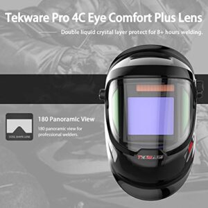 TEKWARE Auto Darkening Welding Helmet Large Viewing True Color Solar Powered Welding Hood with Side View, 4 Arc Sensor Wide Shade Range 4/5-9/9-13 Welder Mask for Mig Tig Arc Grinding Plasma