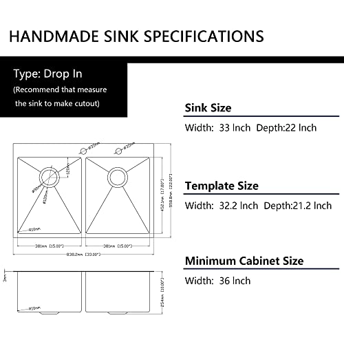 Black Drop in Kitchen Sink - Mocoloo 33x22 Gunmetal Black Double Bowl Stainless Steel 16 Gauge Deep Sinks 50/50