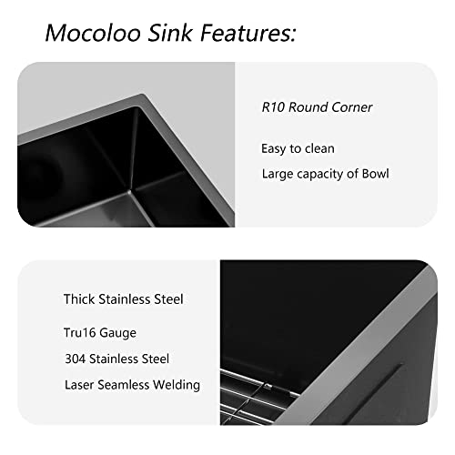 Black Drop in Kitchen Sink - Mocoloo 33x22 Gunmetal Black Double Bowl Stainless Steel 16 Gauge Deep Sinks 50/50