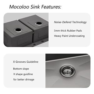 Black Drop in Kitchen Sink - Mocoloo 33x22 Gunmetal Black Double Bowl Stainless Steel 16 Gauge Deep Sinks 50/50