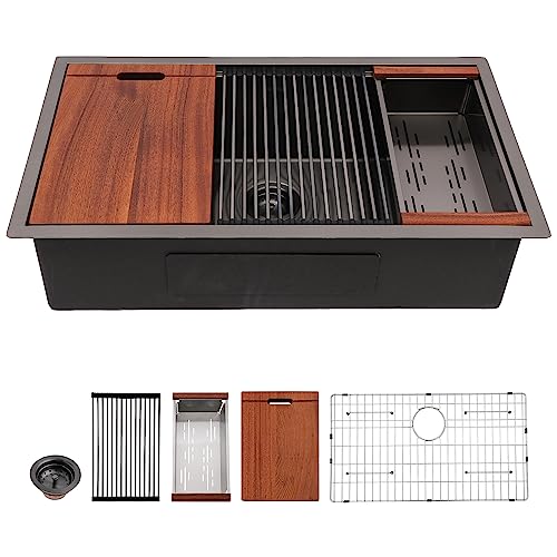 33 Black Undermount Kitchen Sink - Mocoloo 33x19 Kitchen Sink Workstation Gunmetal Black Stainless Steel Sink 16 Gauge Single Bowl Under Counter Rectangular Sink with Accessories