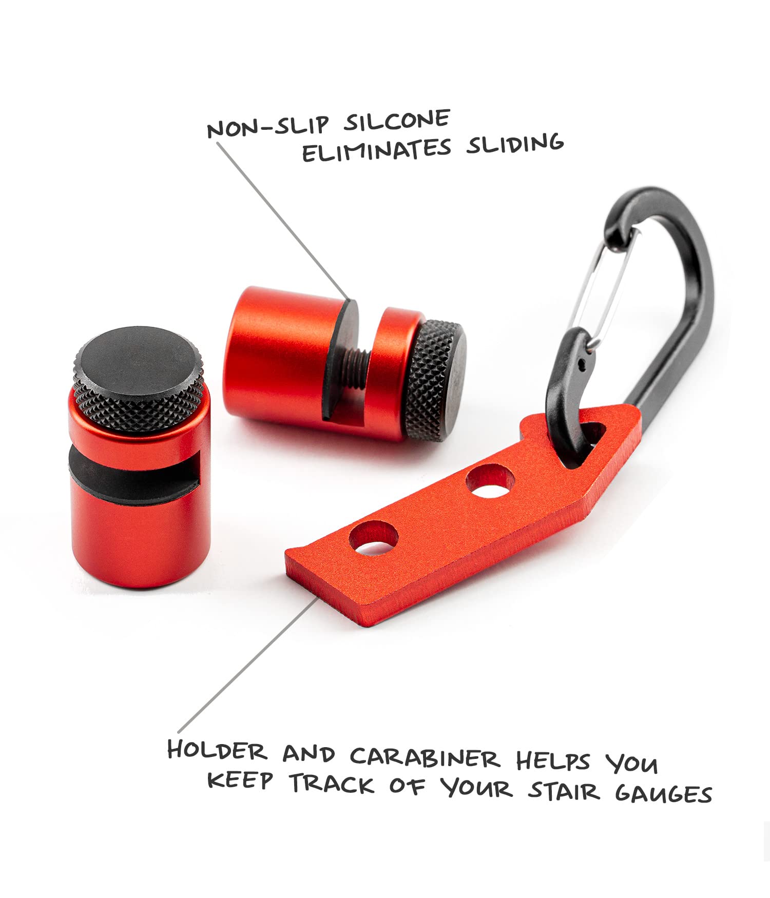 Simon Tools - Stair Gauges for Framing Square | Extra Tall 𝗡𝗼𝗻-𝗦𝗹𝗶𝗽 Framing Square Stops with Holder, Framing Tools for Speed Square