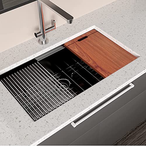 33 Black Undermount Kitchen Sink - Mocoloo 33x19 Kitchen Sink Workstation Gunmetal Black Stainless Steel Sink 16 Gauge Single Bowl Under Counter Rectangular Sink with Accessories