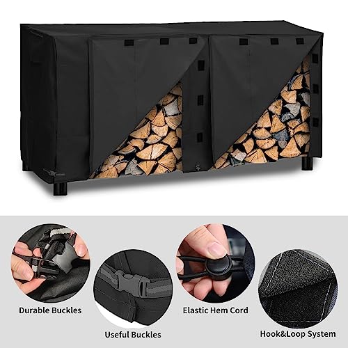 RICHIE Firewood Log Rack Covers, 8FT Waterproof All-Weather Outdoor Protection for Firewood Rack Cover 96" x 24" x 42", Black DHFLC96-BK