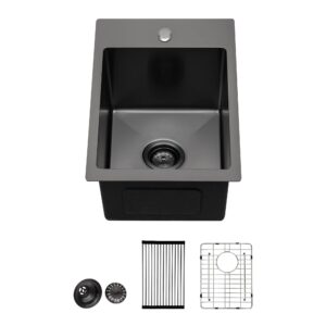 lordear 15x20 inch drop in bar sinks stainless steel single bowl topmount kitchen sink gunmetal black 16 gauge overmount rv bar prep small kitchen sinks