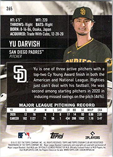 2021 Topps Stadium Club #265 Yu Darvish San Diego Padres Official MLB Baseball Trading Card in Raw (NM or Better) Condition