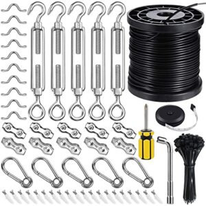 blika globe string light suspension kit, outdoor light guide wire, 170ft coated stainless steel 304 rope, string light hanging kits