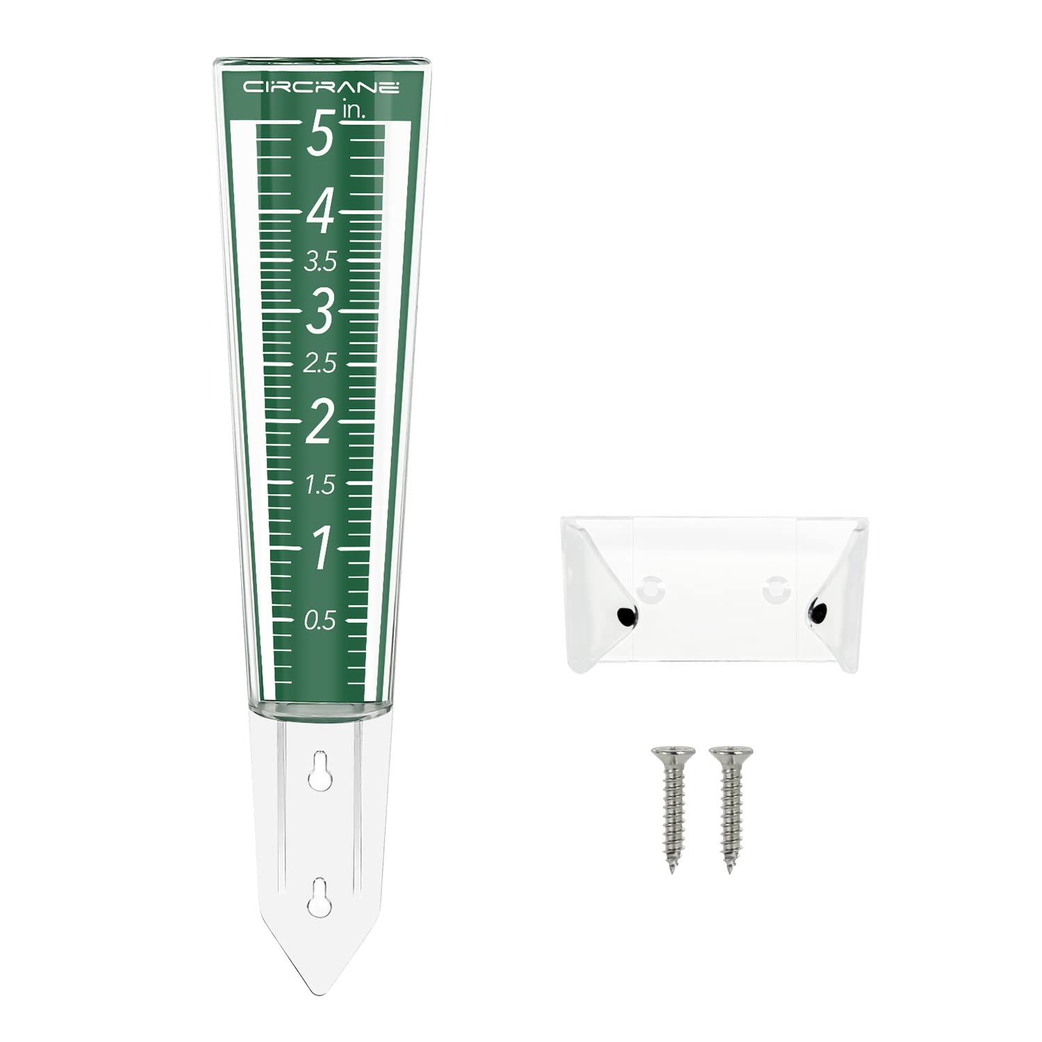 Circrane 5-Inch Capacity Outdoor Rain Gauge with Additional Hang Bracket& Stainless Steel Screws, Magnifying Scale and Numbers Design for Easy Read (Green)