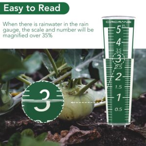 Circrane 5-Inch Capacity Outdoor Rain Gauge with Additional Hang Bracket& Stainless Steel Screws, Magnifying Scale and Numbers Design for Easy Read (Green)