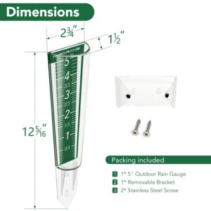 Circrane 5-Inch Capacity Outdoor Rain Gauge with Additional Hang Bracket& Stainless Steel Screws, Magnifying Scale and Numbers Design for Easy Read (Green)