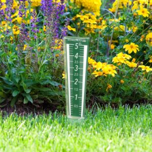 Circrane 5-Inch Capacity Outdoor Rain Gauge with Additional Hang Bracket& Stainless Steel Screws, Magnifying Scale and Numbers Design for Easy Read (Green)