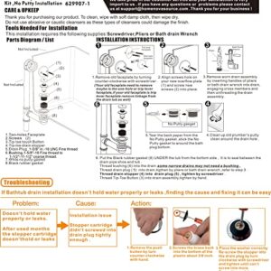 Champagne Bronze Tip-Toe Tub Trim Set with Two-Hole Overflow Faceplate and No Plumber’s Gasket, Replacement Bath Drain Trim Kit with Universal Fine/Coarse Thread, No Putty Installation by Artiwell