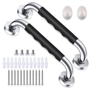 funland 2 pack 12 inch shower grab bar with anti-slip rubber grip, stainless steel grab bars handles for elderly, bath grab bar, handicap grab bars, bathroom balance senior assist handle, black