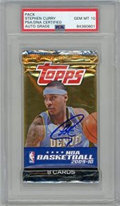 stephen curry autographed 2009-10 topps basketball retail pack psa/dna 10