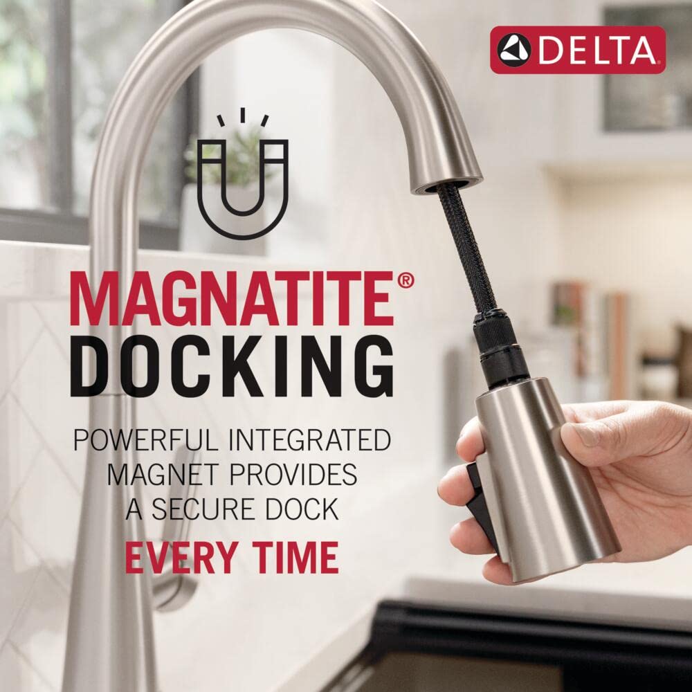 Delta Faucet Ophelia Brushed Nickel Faucet with Pull Down Sprayer for Kitchen Sink, Magnetic Docking, SpotShield Stainless 19888TZ-SP-DST