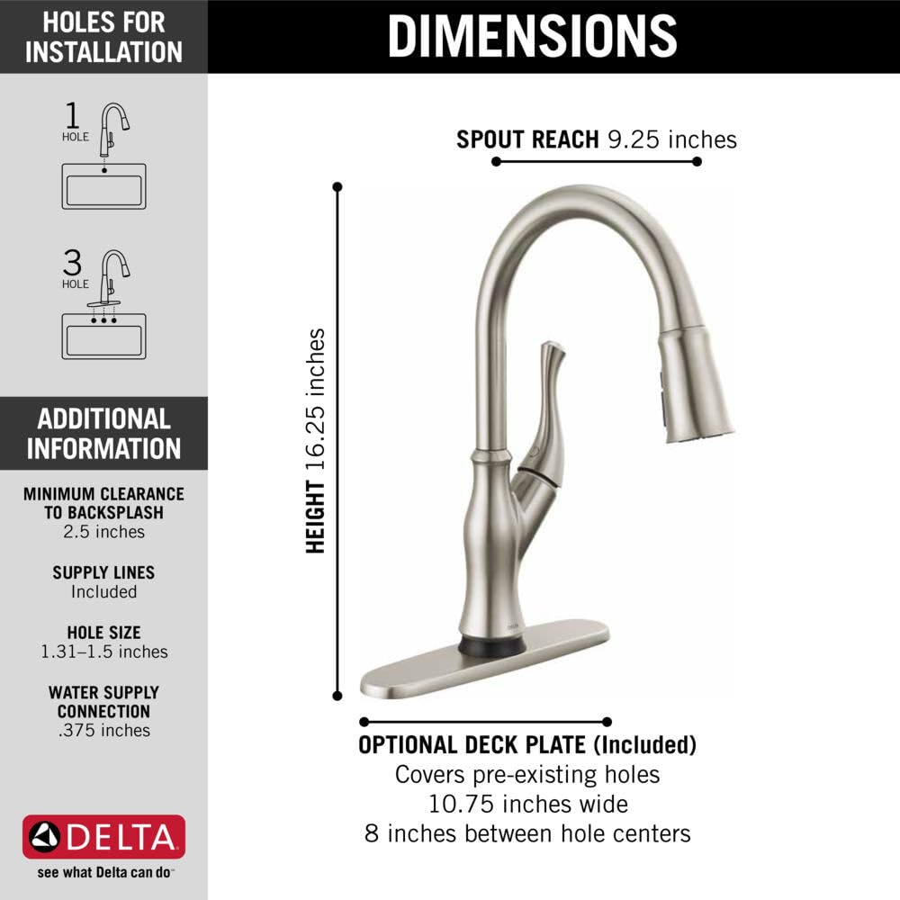 Delta Faucet Ophelia Brushed Nickel Faucet with Pull Down Sprayer for Kitchen Sink, Magnetic Docking, SpotShield Stainless 19888TZ-SP-DST