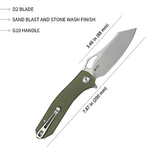 KUBEY Drake KU310C Gentlemans Everyday Carry, 7.87" Pocket Folding Knife with Tanto Blade and G10 Handle with Reversible Deep Carry Clip Good for Edc Outdoor Hiking and Hunting