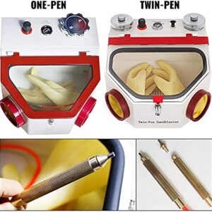 EustomA Twin Double Pen Fine Sandblaster Lab Equipment 50W Sand Blaster Unit with LED Lamp（Metal Bottles）