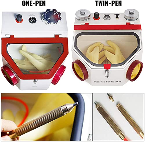 EustomA Twin Double Pen Fine Sandblaster Lab Equipment 50W Sand Blaster Unit with LED Lamp（Metal Bottles）