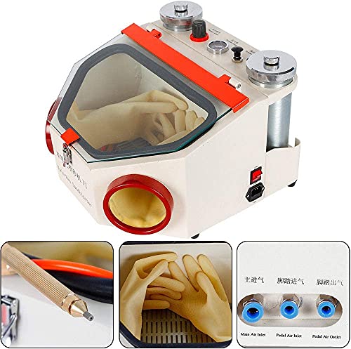 EustomA Twin Double Pen Fine Sandblaster Lab Equipment 50W Sand Blaster Unit with LED Lamp（Metal Bottles）