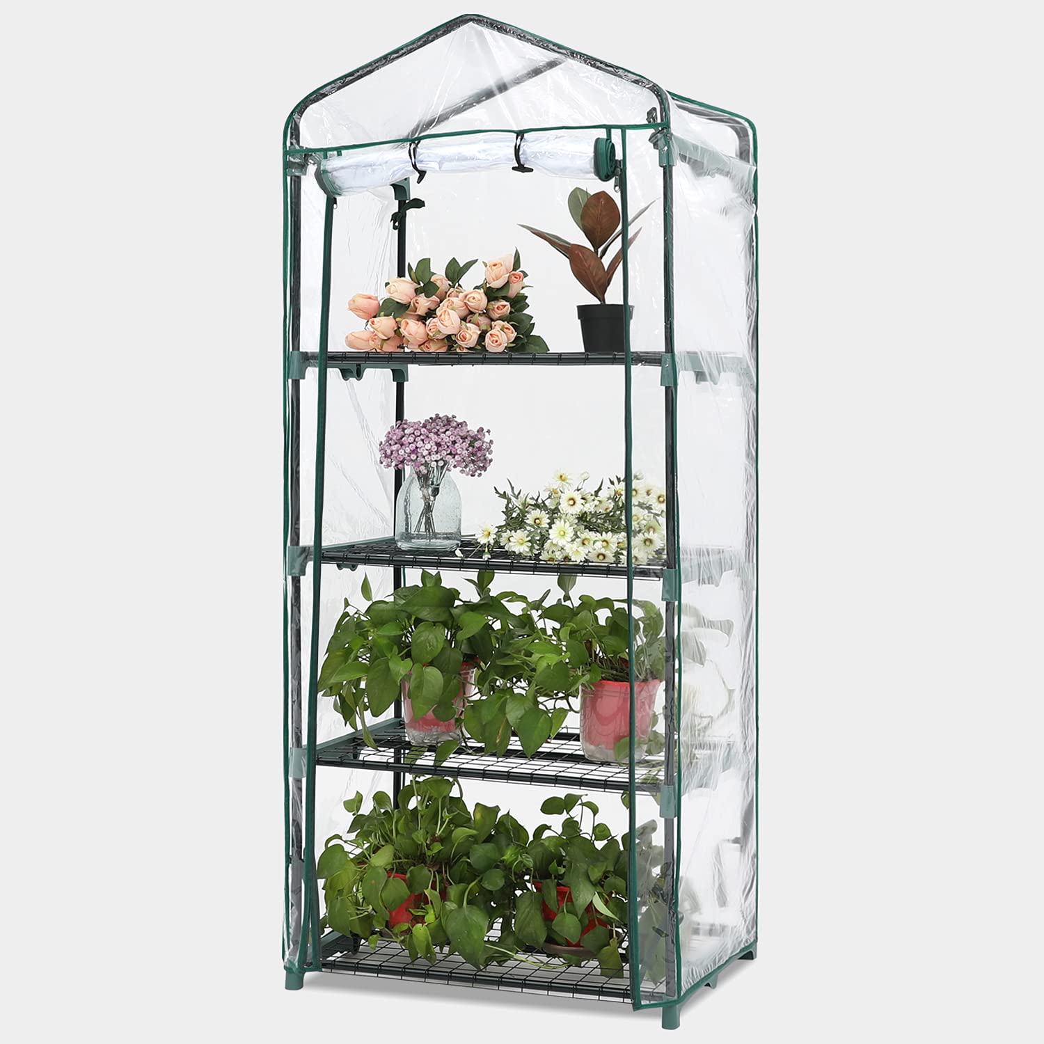 ABCCANOPY Mini Greenhouse, 4 Tiers Portable Gardening Greenhouse with Zippered Door for Indoor Outdoor Use (Transparent PVC Cover)