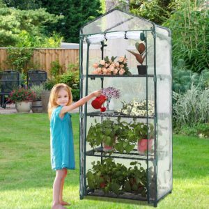 ABCCANOPY Mini Greenhouse, 4 Tiers Portable Gardening Greenhouse with Zippered Door for Indoor Outdoor Use (Transparent PVC Cover)