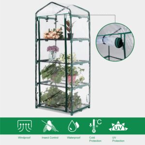 ABCCANOPY Mini Greenhouse, 4 Tiers Portable Gardening Greenhouse with Zippered Door for Indoor Outdoor Use (Transparent PVC Cover)