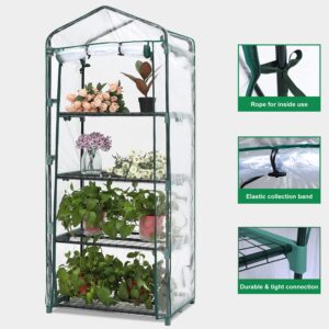 ABCCANOPY Mini Greenhouse, 4 Tiers Portable Gardening Greenhouse with Zippered Door for Indoor Outdoor Use (Transparent PVC Cover)