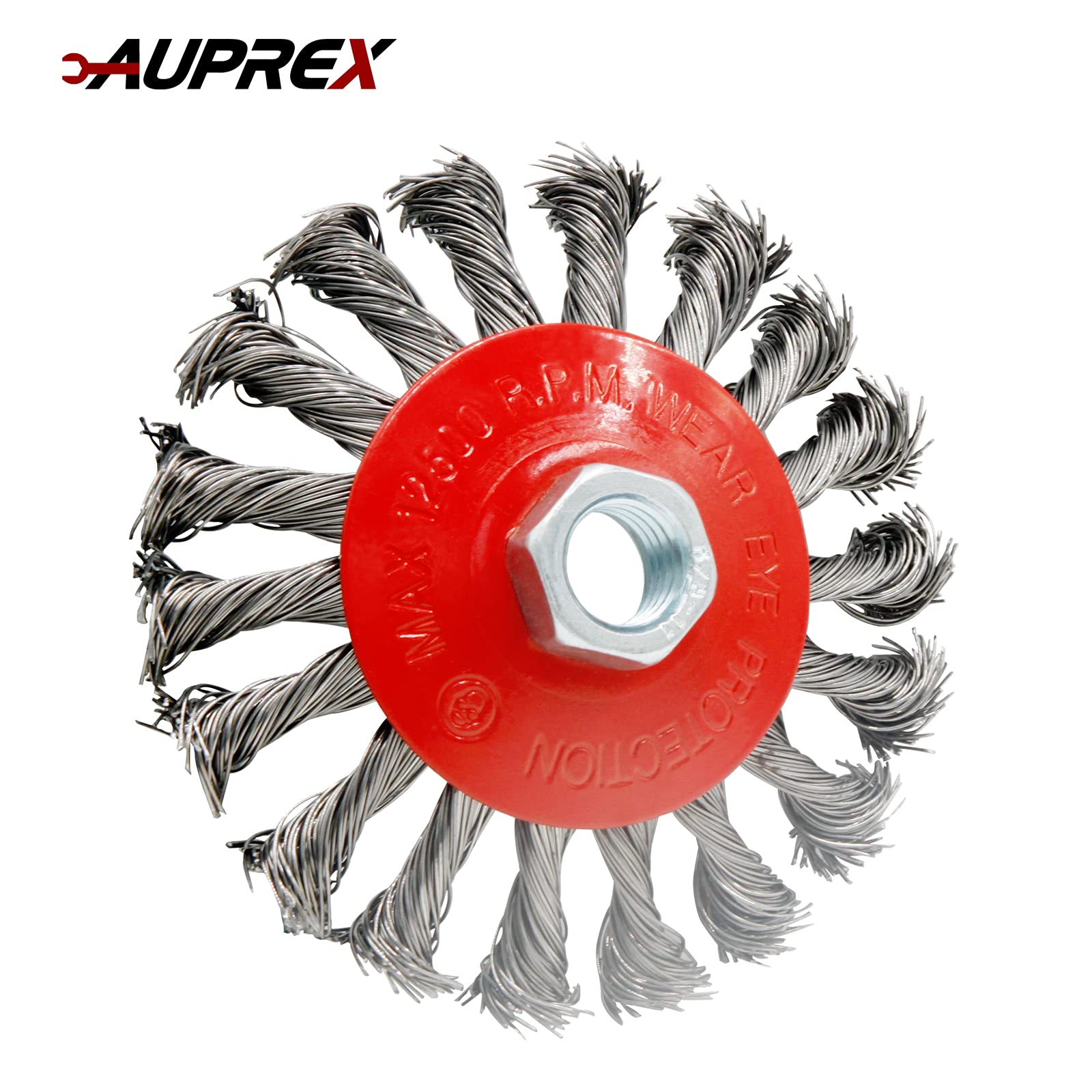 AUPREX 5 Pack 4 Inch Twist Knotted Wire Wheel Brush for Angle Grinder with 5/8 Inch-11 Threaded Arbor - 0.02 Inch Carbon Steel Wire for Heavy-Duty Conditioning for Various Metals