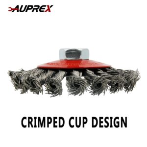 AUPREX 5 Pack 4 Inch Twist Knotted Wire Wheel Brush for Angle Grinder with 5/8 Inch-11 Threaded Arbor - 0.02 Inch Carbon Steel Wire for Heavy-Duty Conditioning for Various Metals