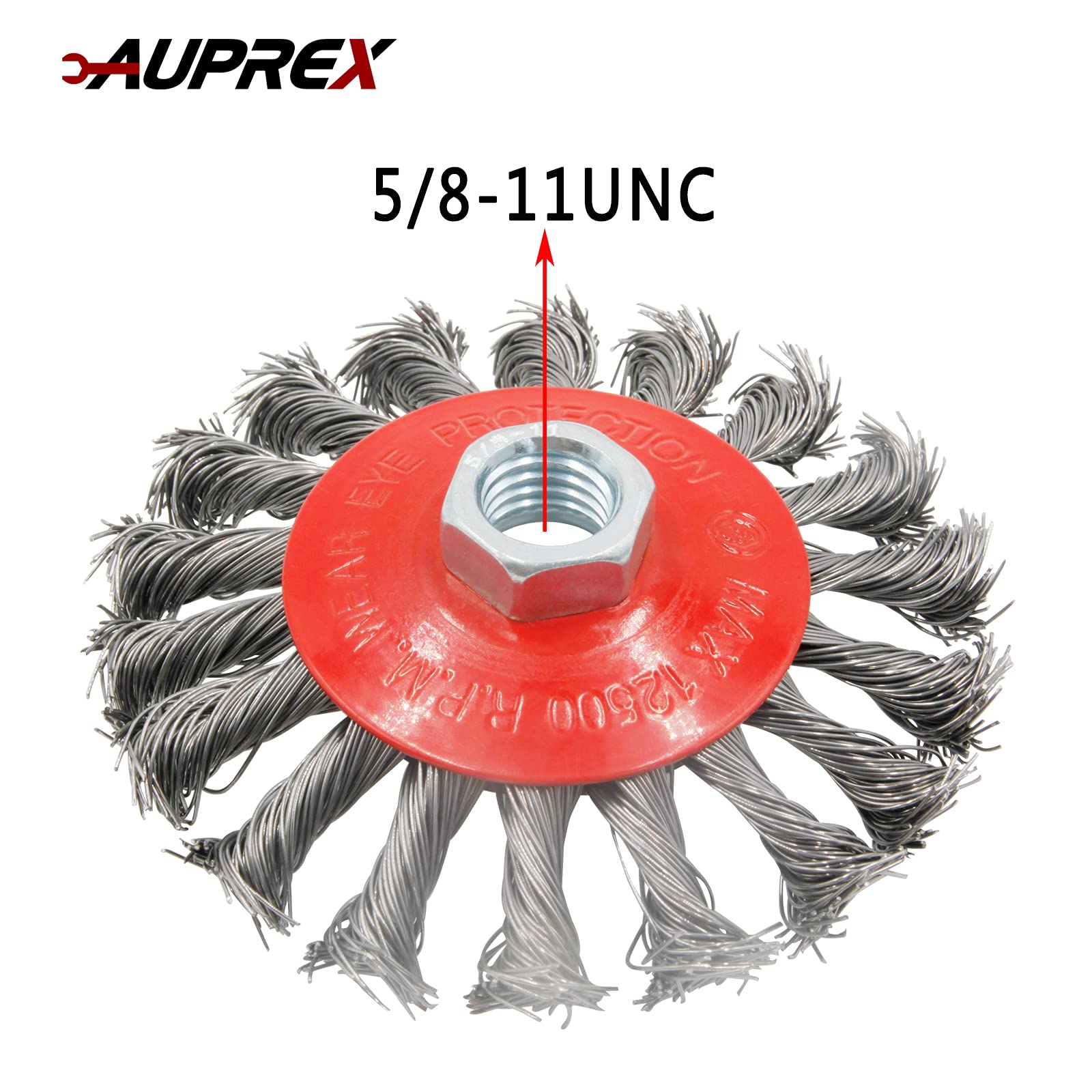 AUPREX 5 Pack 4 Inch Twist Knotted Wire Wheel Brush for Angle Grinder with 5/8 Inch-11 Threaded Arbor - 0.02 Inch Carbon Steel Wire for Heavy-Duty Conditioning for Various Metals