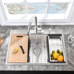 25 Inch Drop In Kitchen Sink Workstation-Hovheir 25x20x10 Stainless Steel Topmount Kitchen Sink 16 Gauge Single Bowl Kitchen Sink Handmade 10 Inch Deep Kitchen Sink with Cutting Board