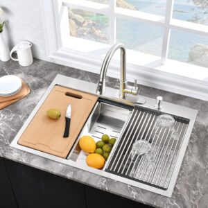 25 Inch Drop In Kitchen Sink Workstation-Hovheir 25x20x10 Stainless Steel Topmount Kitchen Sink 16 Gauge Single Bowl Kitchen Sink Handmade 10 Inch Deep Kitchen Sink with Cutting Board