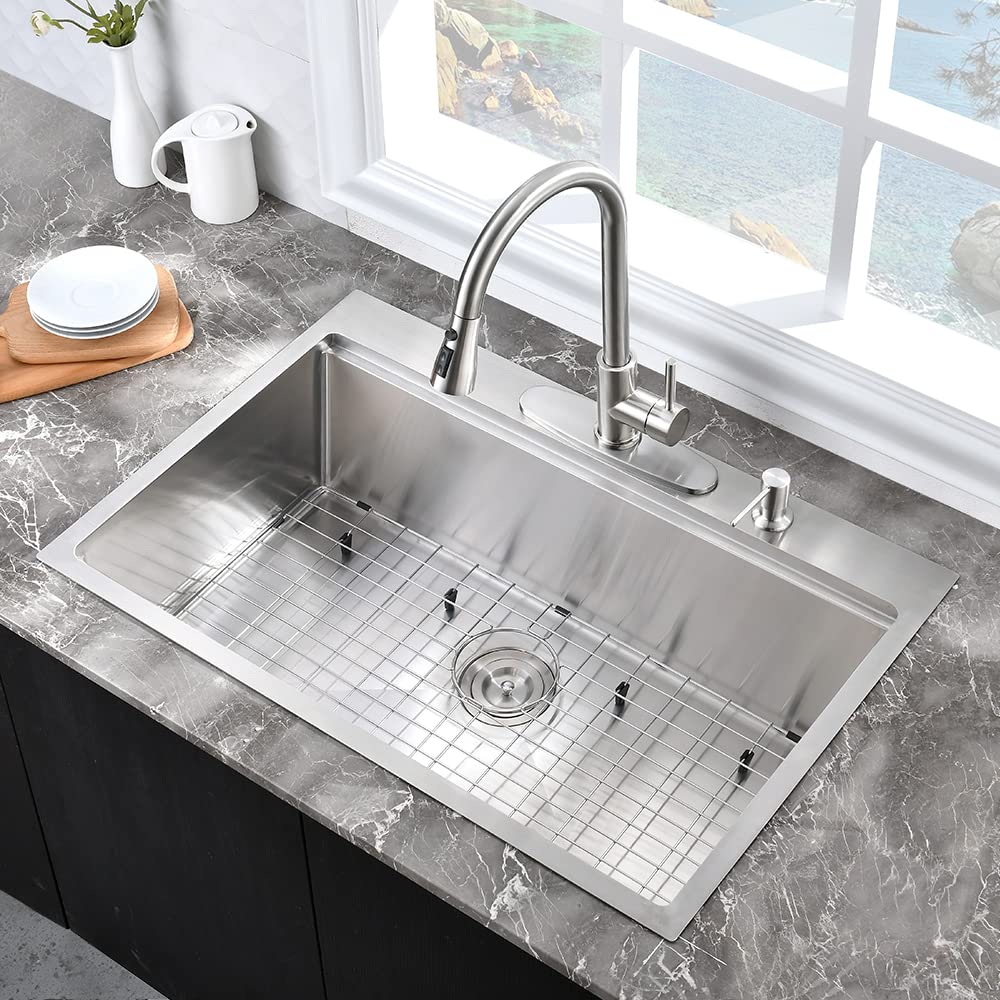 25 Inch Drop In Kitchen Sink Workstation-Hovheir 25x20x10 Stainless Steel Topmount Kitchen Sink 16 Gauge Single Bowl Kitchen Sink Handmade 10 Inch Deep Kitchen Sink with Cutting Board