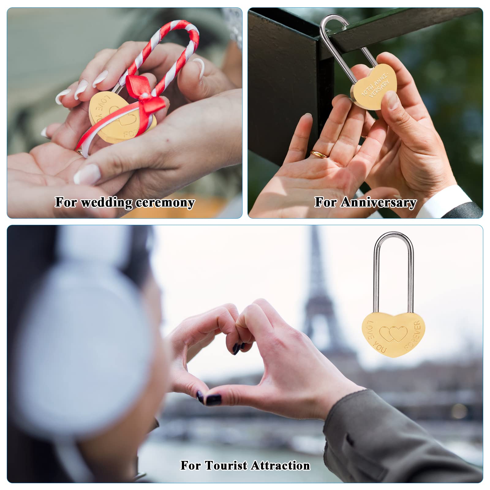 VeYocilk Love Lock Single Heart Padlock: 3.5" 50mm Engraved Love-You-Forever Wish Lock Without Key Everlasting Love for Lovers Wedding, Valentines, Anniversary, Travel, Valentines Day(NO Key)