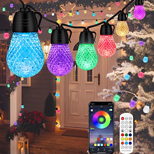 Outdoor String Lights with 25 Multi-Color LED Bulbs, 49ft IP65 Waterproof Shatterproof RGBW Patio Light, Bluetooth App&Remote Control, Hanging Christmas Light for Outside Backyard Garden Party Balcony