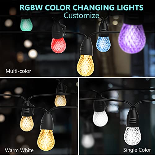 Outdoor String Lights with 25 Multi-Color LED Bulbs, 49ft IP65 Waterproof Shatterproof RGBW Patio Light, Bluetooth App&Remote Control, Hanging Christmas Light for Outside Backyard Garden Party Balcony