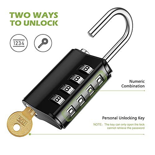 KeeKit Combination Lock, 4 Digit Combination Padlock with Keys, Resettable Waterproof Gate Lock for Locker, Gym, Fence, Case, School & Employee Locker, Toolbox – 2 Pack, Black