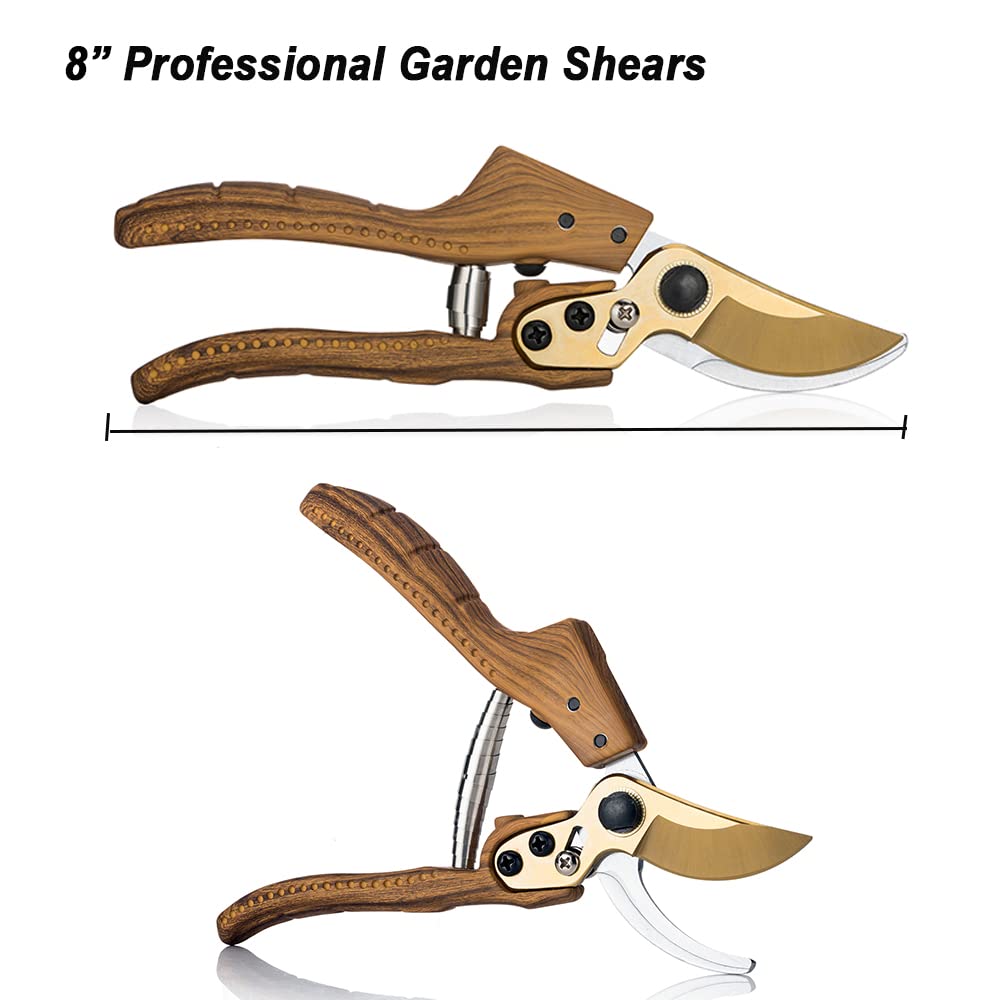 Pruning Shears, Professional Sharp Garden Shears, SK-5 Stainless Steel Pruners for Gardening, 8”Bypass Hand Pruners for Plants, Gardening, Trimming, Gardening Tools（Grain Wood)