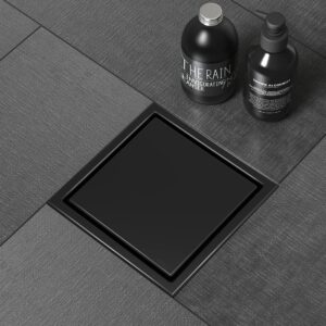 webang 6 inch shower square drain black floor drain with flange reversible 2-in-1 cover tile insert grate removable sus304 stainless steel cupc certified matte black