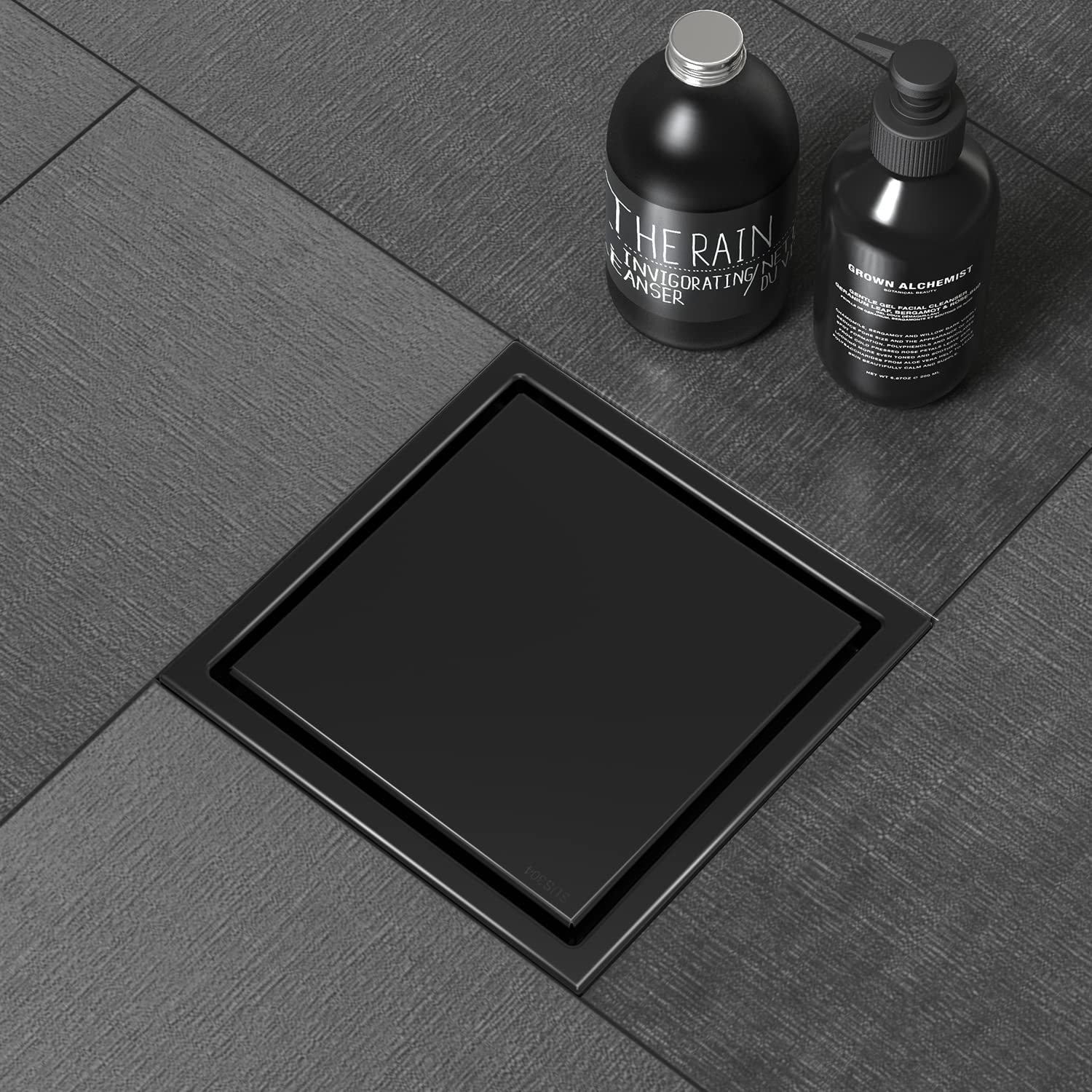 WEBANG 6 Inch Shower Square Drain Black Floor Drain with Flange Reversible 2-in-1 Cover Tile Insert Grate Removable SUS304 Stainless Steel CUPC Certified Matte Black