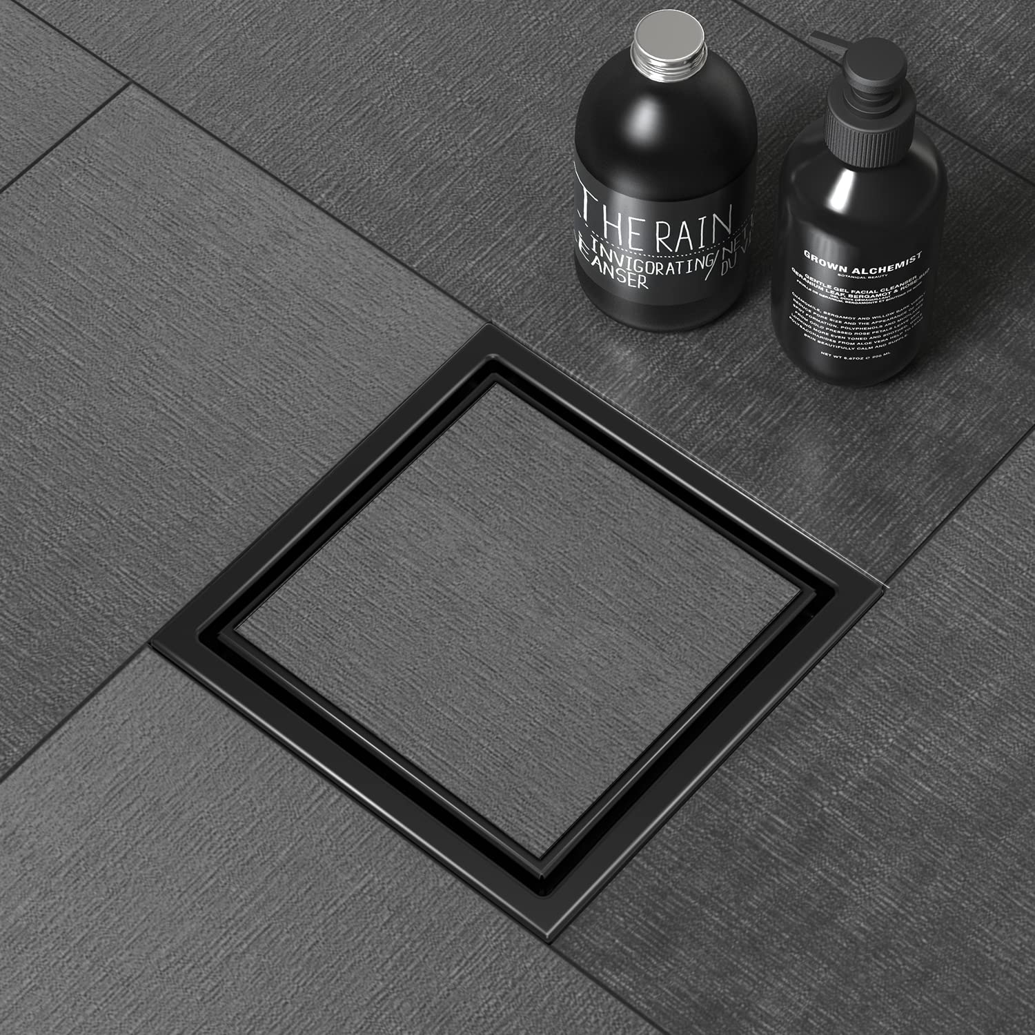 WEBANG 6 Inch Shower Square Drain Black Floor Drain with Flange Reversible 2-in-1 Cover Tile Insert Grate Removable SUS304 Stainless Steel CUPC Certified Matte Black