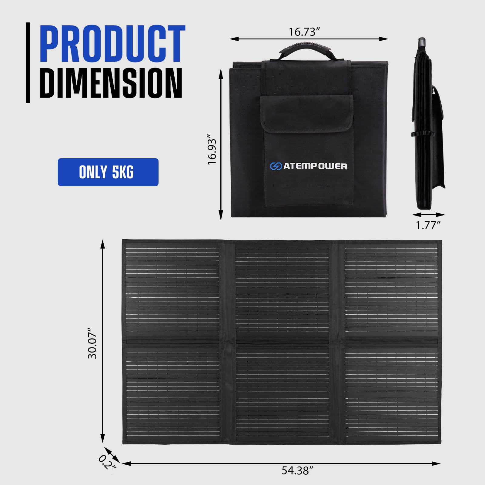 ATEM POWER 120W Portable Solar Panel Kit- Foldable Monocrystalline Folding Solar Panel Kit Camper RV Solar Power Charger with 20A MPPT Charger Controller 5V USB Output for 12V Batterires/Power Station