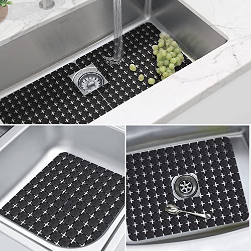 2 Pcs Kitchen Sink Mats, OTHWAY PVC Sink Mat Protector For Stainless Steel & Porcelain Sink, 16" x 12"inch XL Sink Protectors for Kitchen Sink, Quick Draining Sink Saddle Mat (Black)