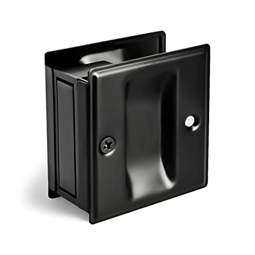 HOMOTEK Privacy Pocket Door Pull Without Switch Plate - Replace Old Or Damaged Passage Sliding Door Pull No Lock Quickly and Easily, 2-3/4”x2-1/2”, for 1-3/8” Thickness Door, Black