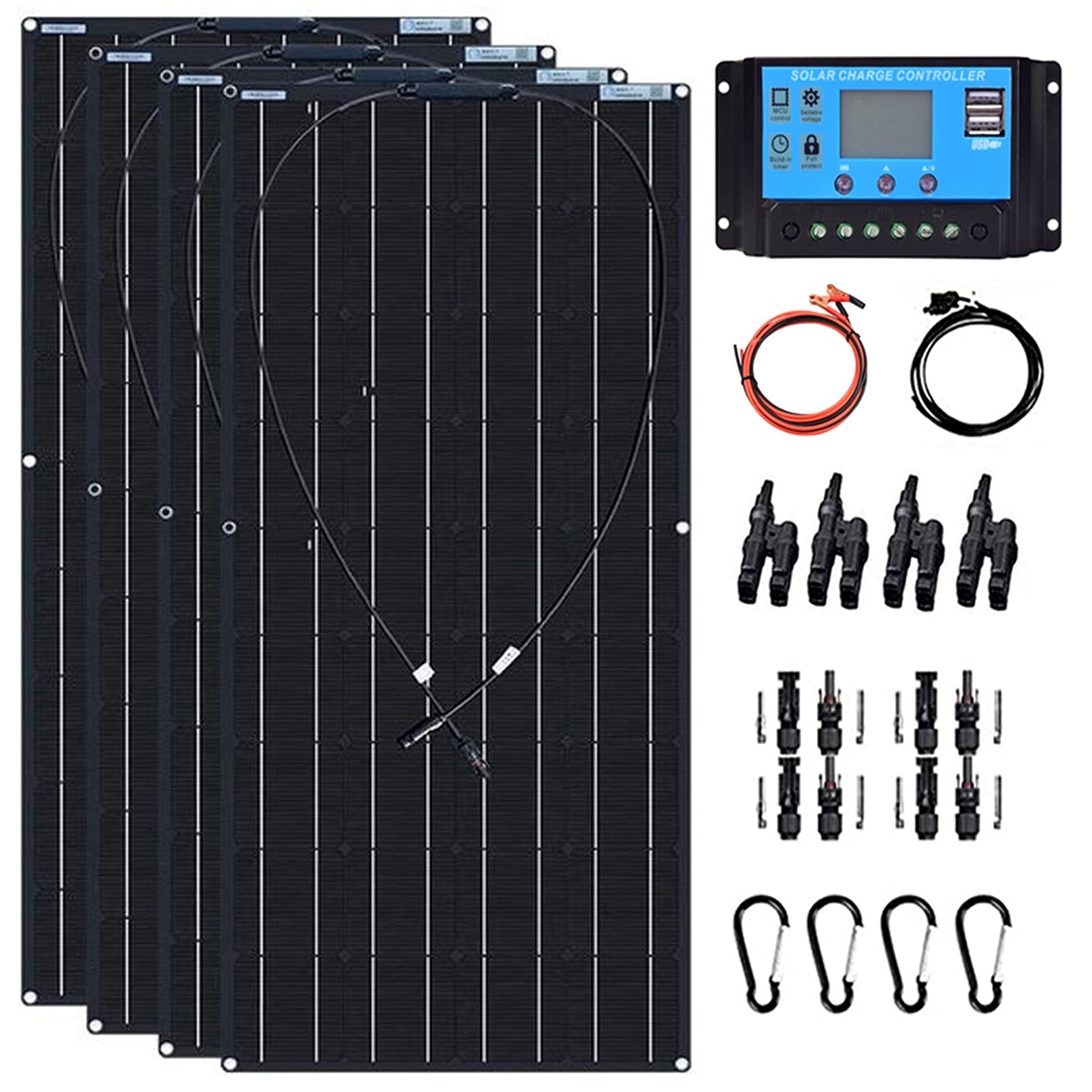 ZYTNB 1200W Flexible Monocrystalline 4 X 300 Watt 18 Volt Solar Panel High Efficiency Mono Solar Module kit with 40A Charger Controller for Camping Caravan RV and Other Off Grid Applications