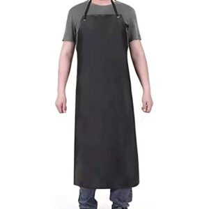 RUIBOLU Waterproof Rubber Vinyl Black Work Apron 43" Adjustable Bib for Dishwashing, Lab, Butcher, Garden,Dog Grooming aprons.1 PACK